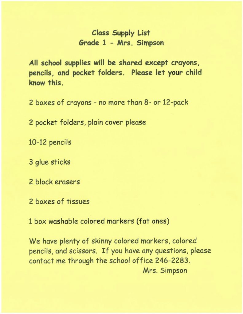 Mrs. Simpson 1st Grade – Stratton School