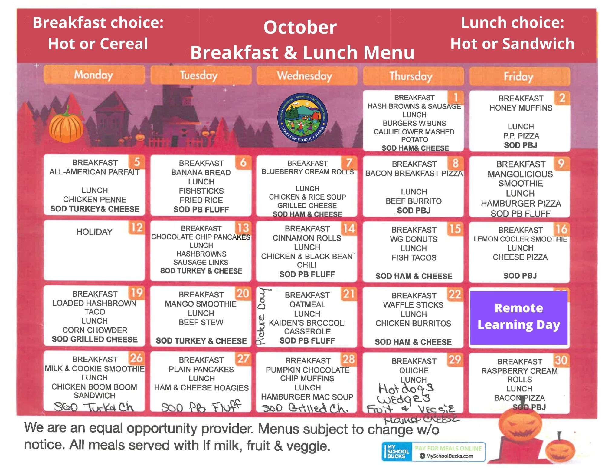 Calendars & Lunch/Breakfast Menus – Stratton School