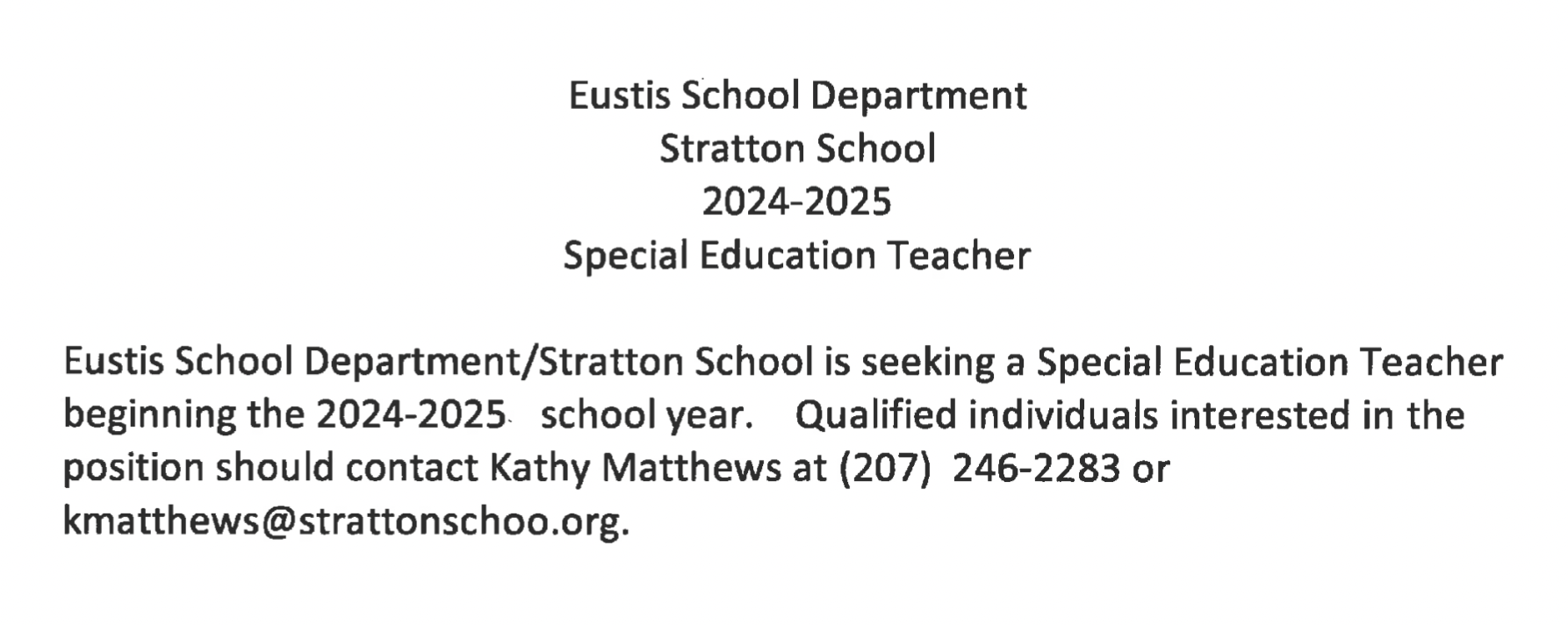 Employment Opportunities: – Stratton School