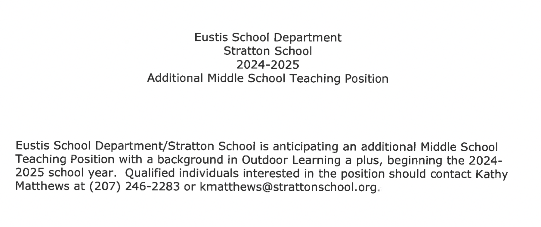 Employment Opportunities: – Stratton School