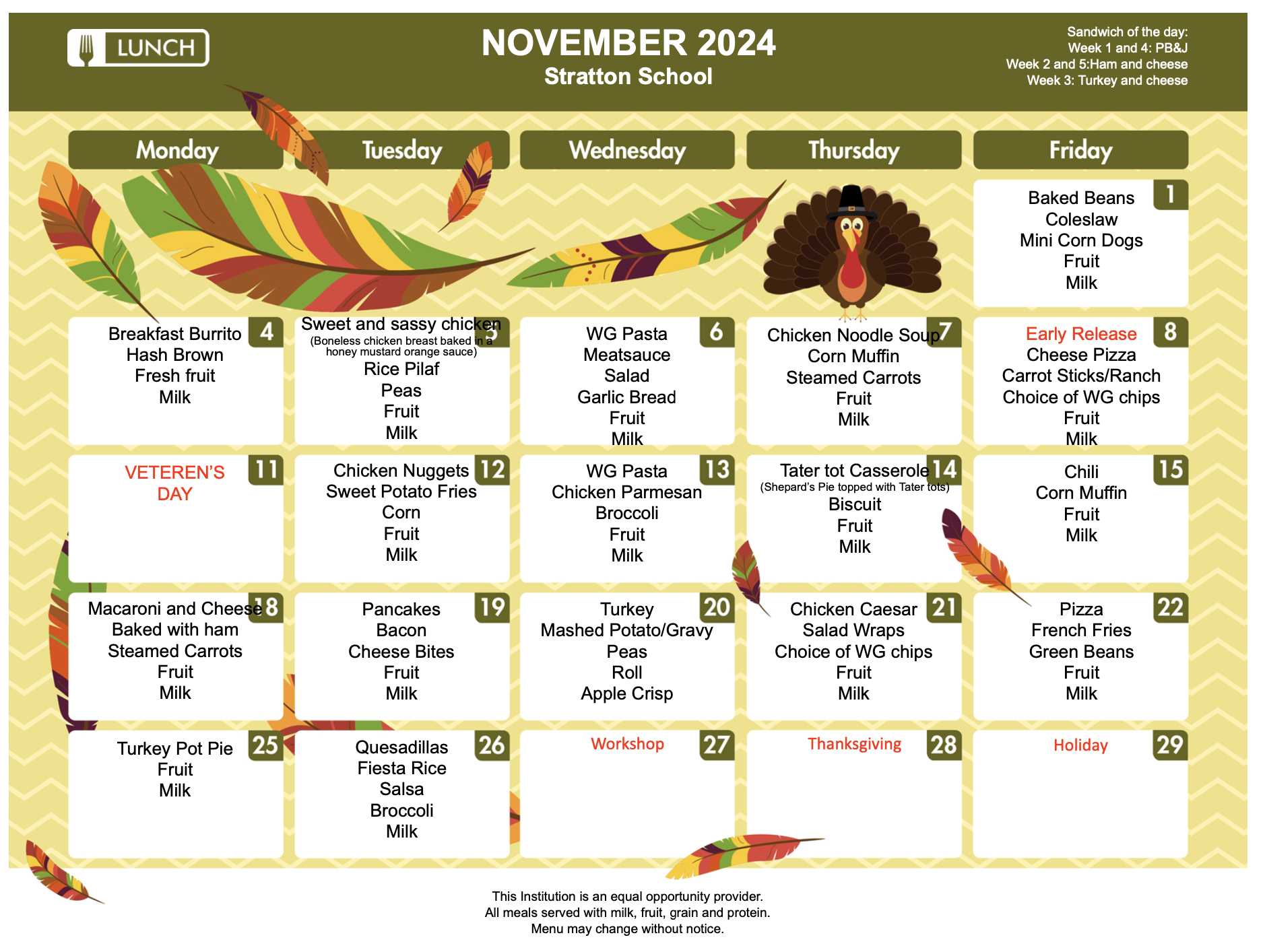Calendars & Lunch/Breakfast Menus – Stratton School