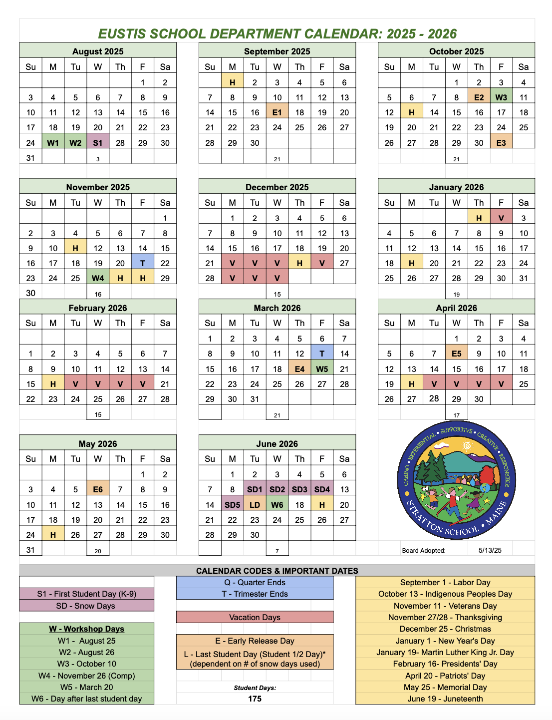 Calendars & Lunch/Breakfast Menus – Stratton School